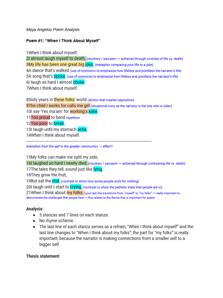 Maya Angelou Poem Analysis-Complete Package | PDF | Poetry | Laughter