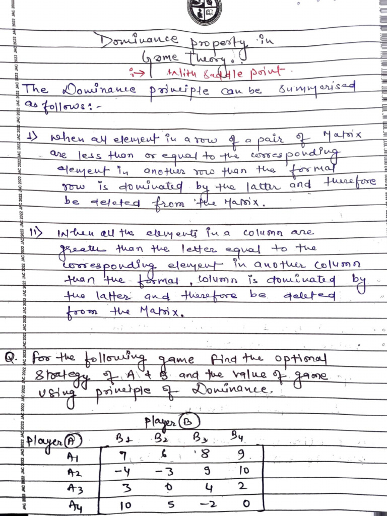 Dominance Property of Theory of Games | PDF