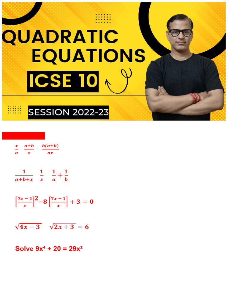 Quadratic Equations 2022-23 | PDF