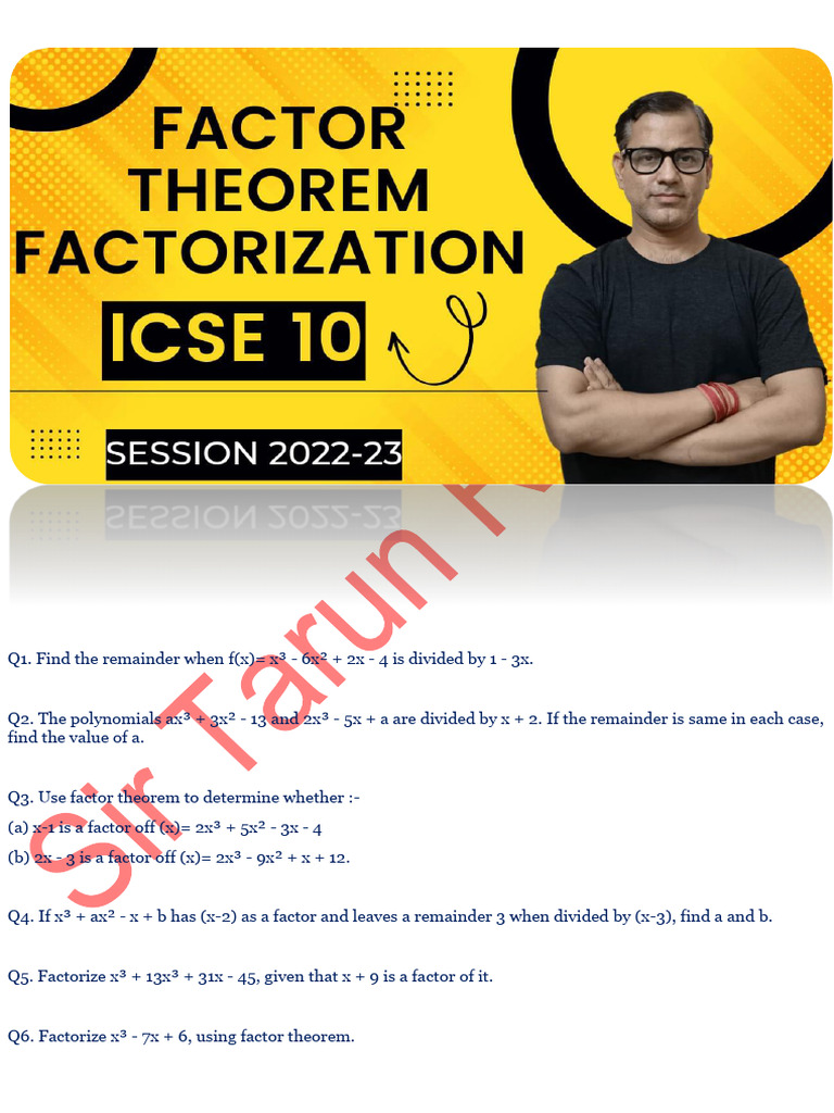 Factor Theorem Factorisation | PDF