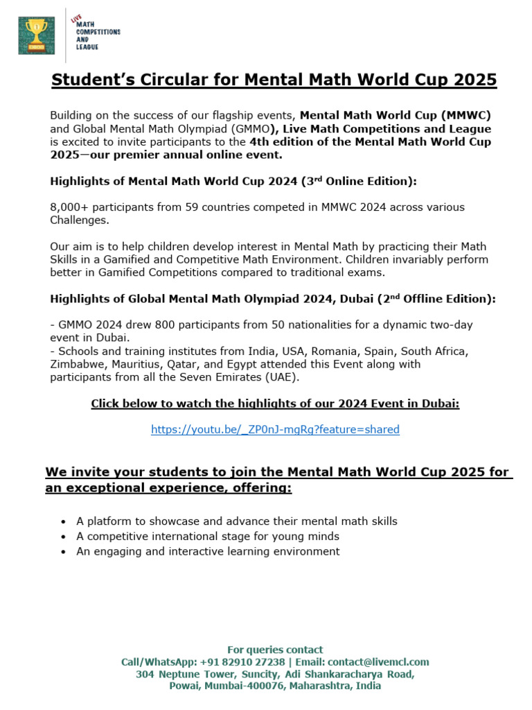 MMWC 2025 Circular India Discounted | PDF | Multiple Choice