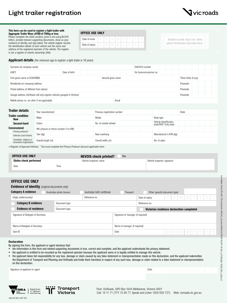 Light Trailer Registration | PDF | Trailer (Vehicle) | Vehicle ...