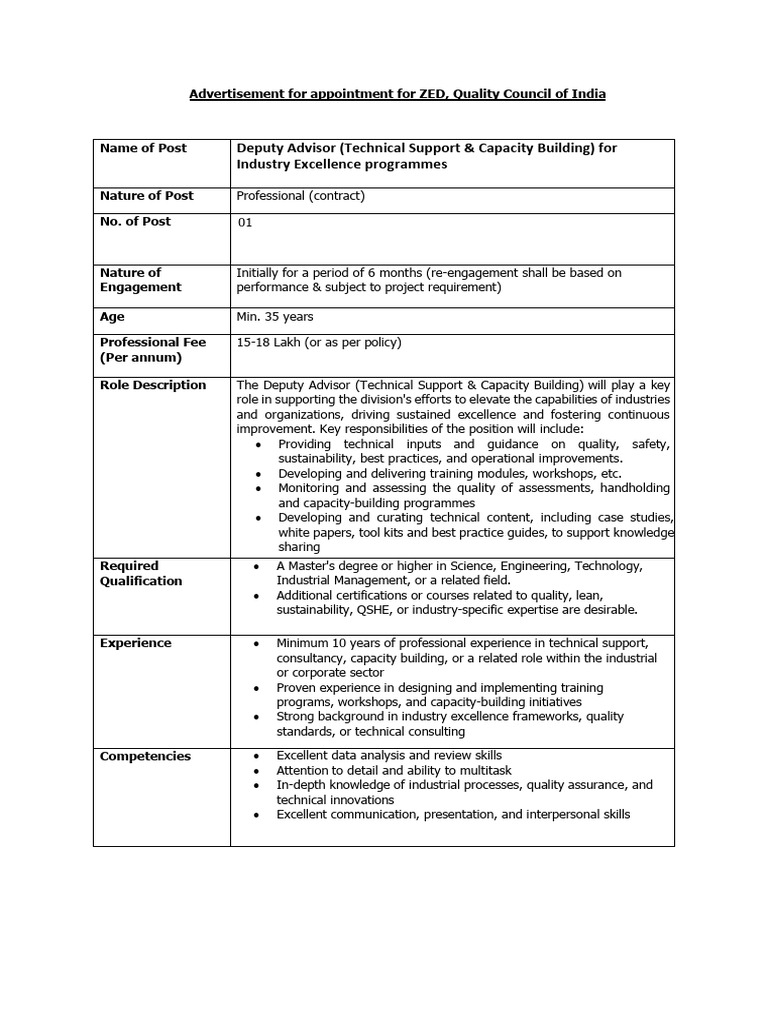 Advertisement For Appointment of Professionals For ZED | PDF | Capacity ...