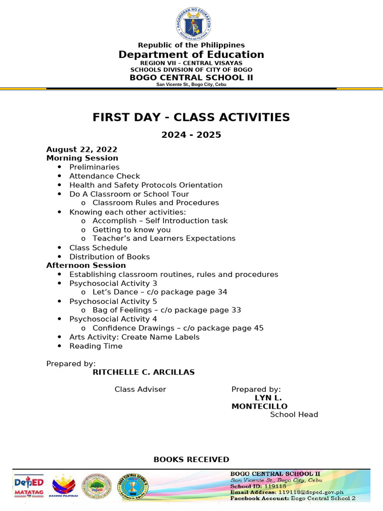 1ST DAY ACTIVITIES | PDF | Learning