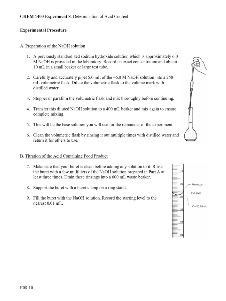 Exp 8 - Acid Content - Procedure - CHEM1400L19 - General Chemistry 1 | PDF
