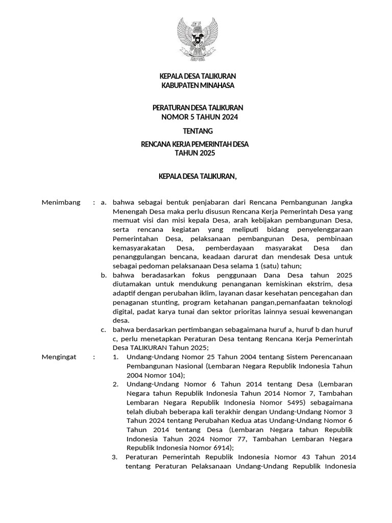 3.PERDES RKP Talikuran 2025 | PDF