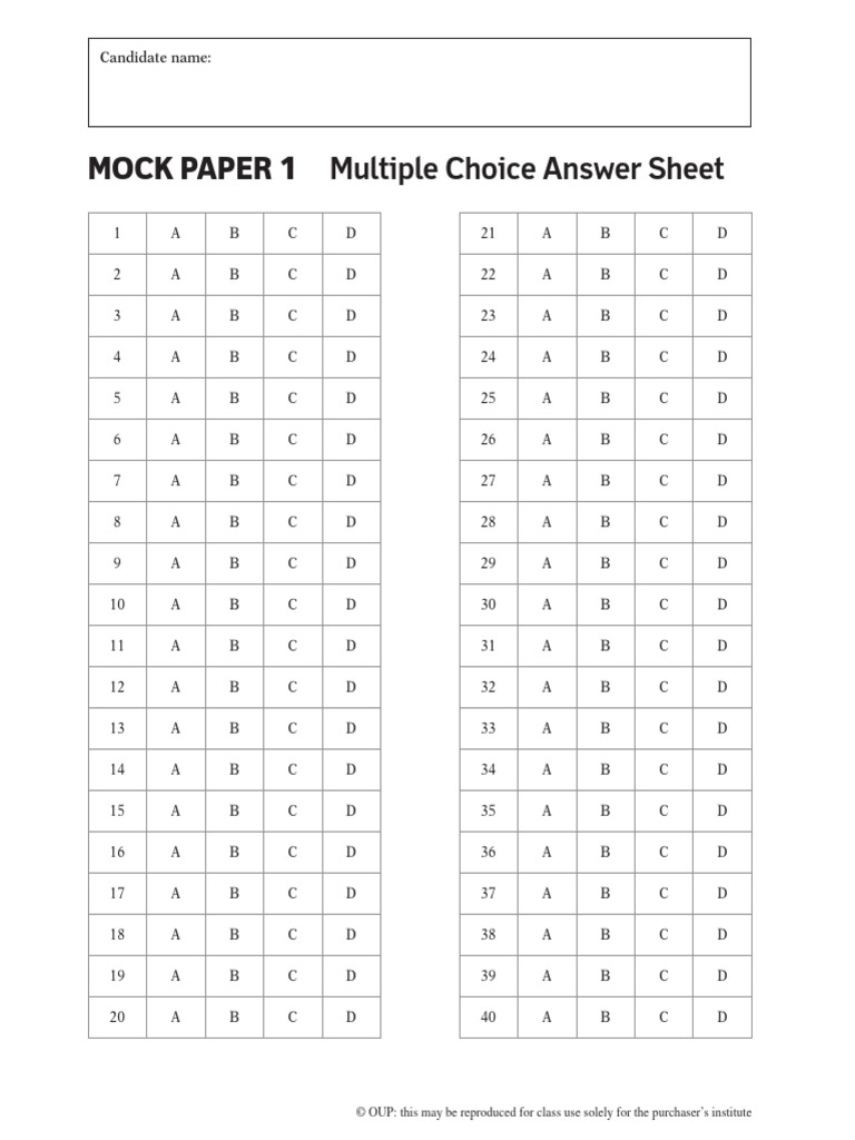 Chem - Multiple Choice Ans Sheet | PDF