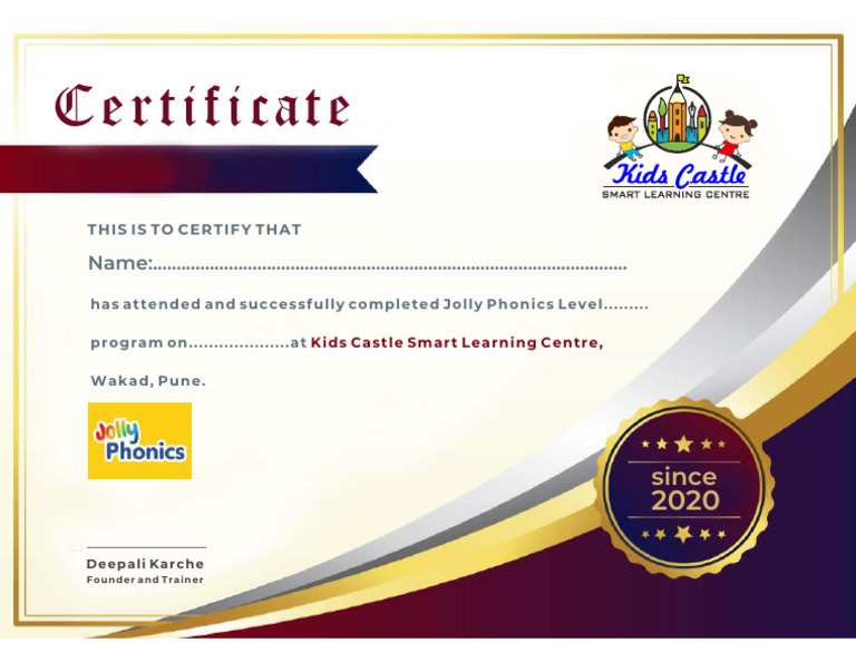 Jolly Phonics Certificate 2020 | PDF