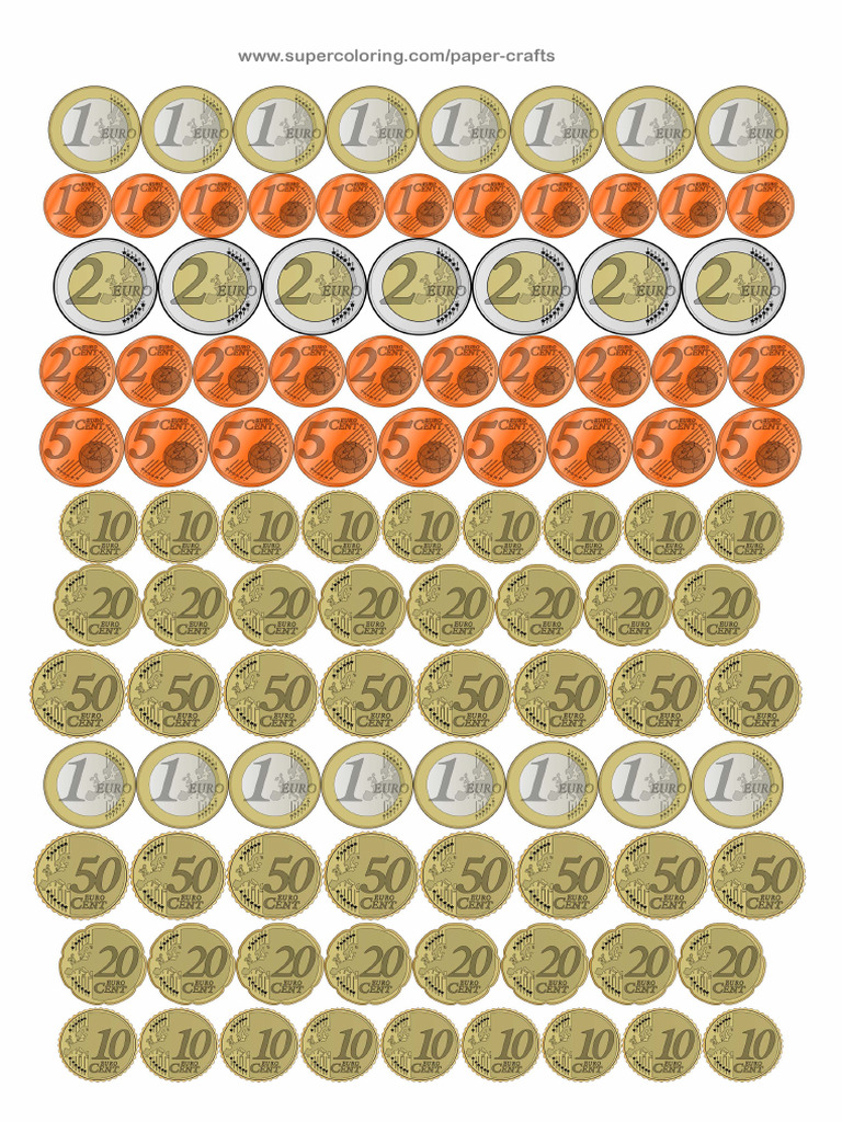 Set of Euro Coins Printable Template Paper Craft | PDF