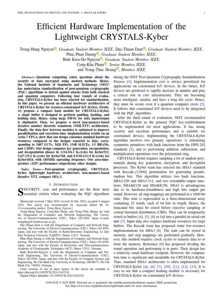 Efficient Hardware Implementation of The Lightweight CRYSTALS-Kyber ...