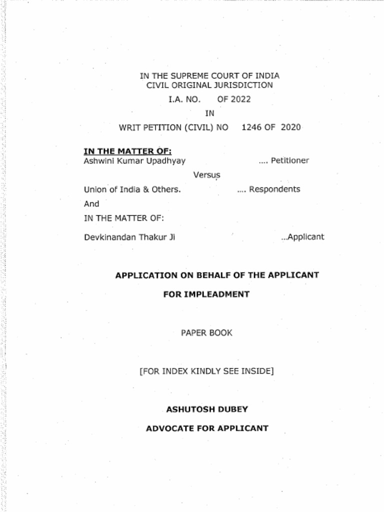 Application For Impleadment - Ashwini Kumar Upadhyay | PDF