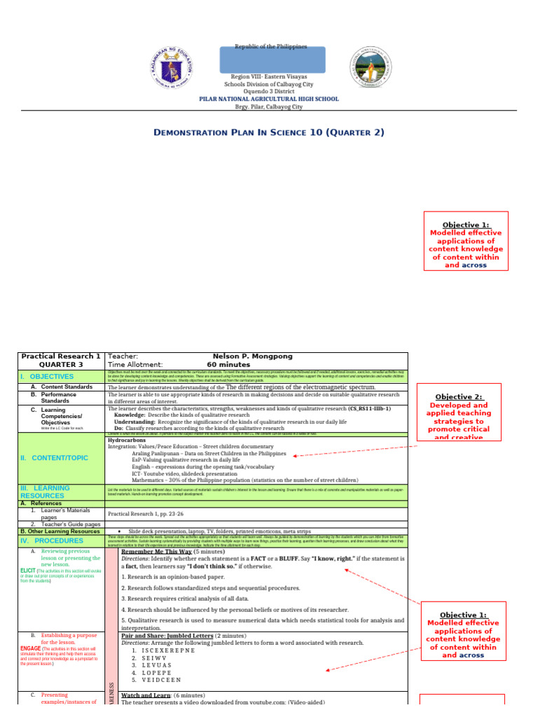 PLAN FOR CO quarter 2 | PDF | Learning | Qualitative Research