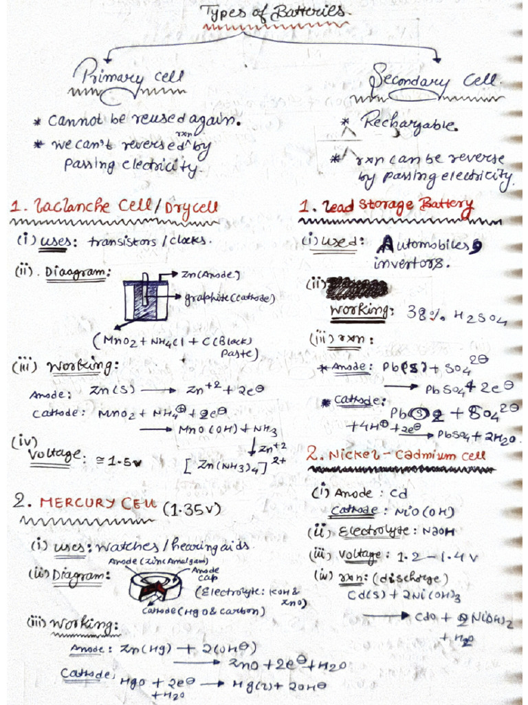 BATTERIES Hand Written Notes | PDF