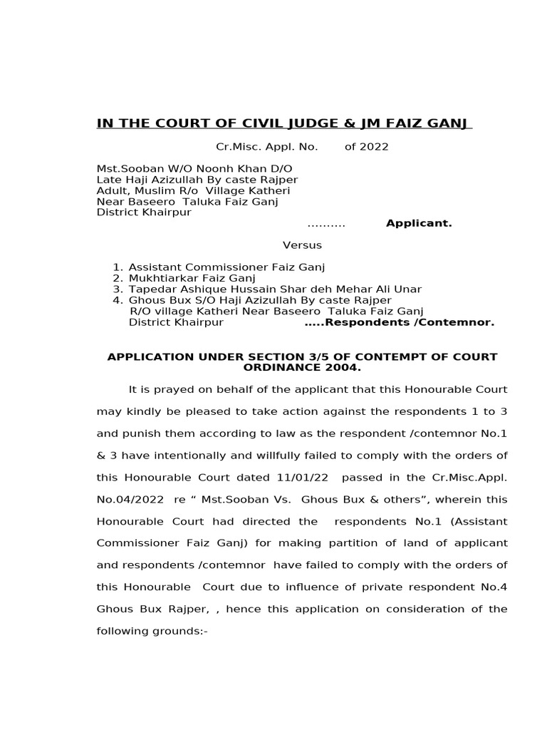 Contempt Application in 145 Cr.P.C. | PDF | Contempt Of Court | Affidavit