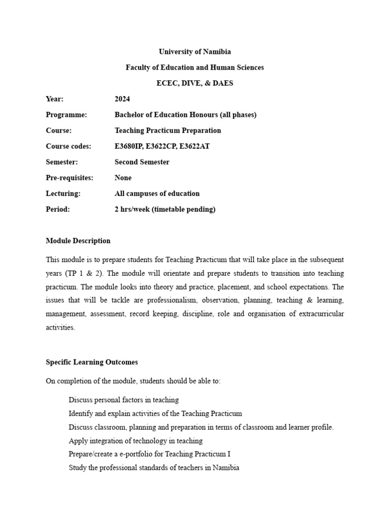 Teaching Practicum Course Outline 2024 | PDF | Teachers | Classroom