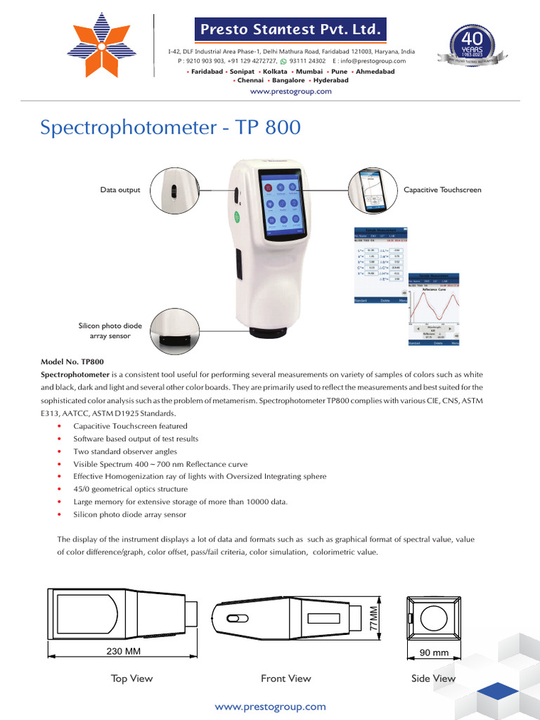 396870000.TP 800 - Spectrophotometer | PDF | Spectrophotometry | Color