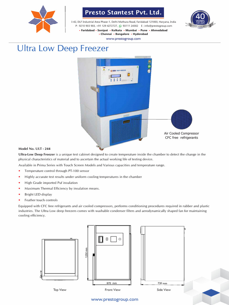 Ultra Low Deep Freezer ULT-244 Specifications | PDF | Refrigerator ...
