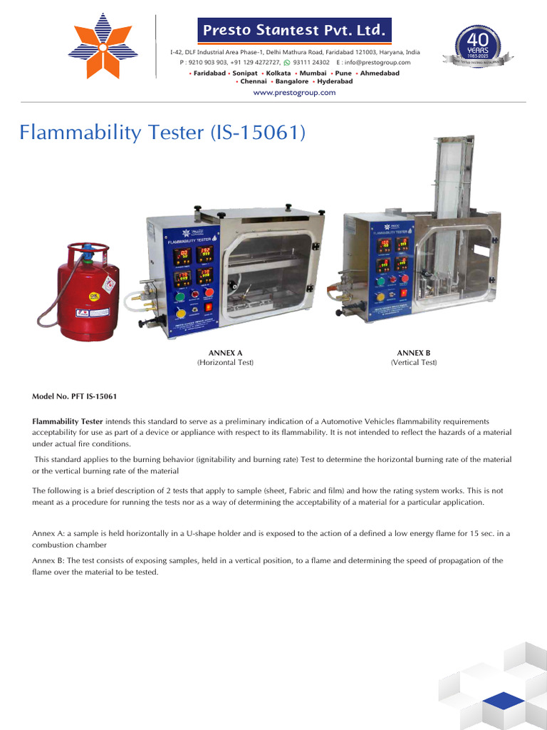 Flammability Tester IS-15061 Overview | PDF | Energy Technology ...