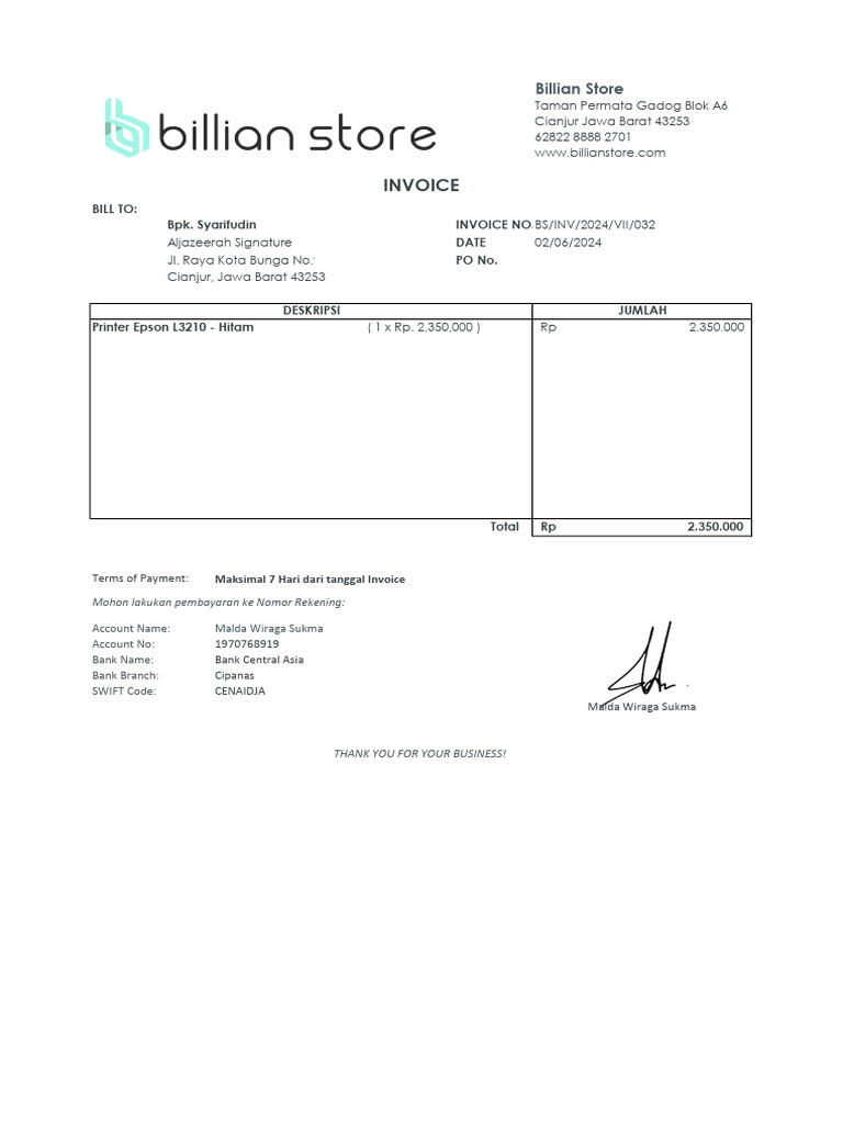 Invoice Printer Epson l3210 | PDF