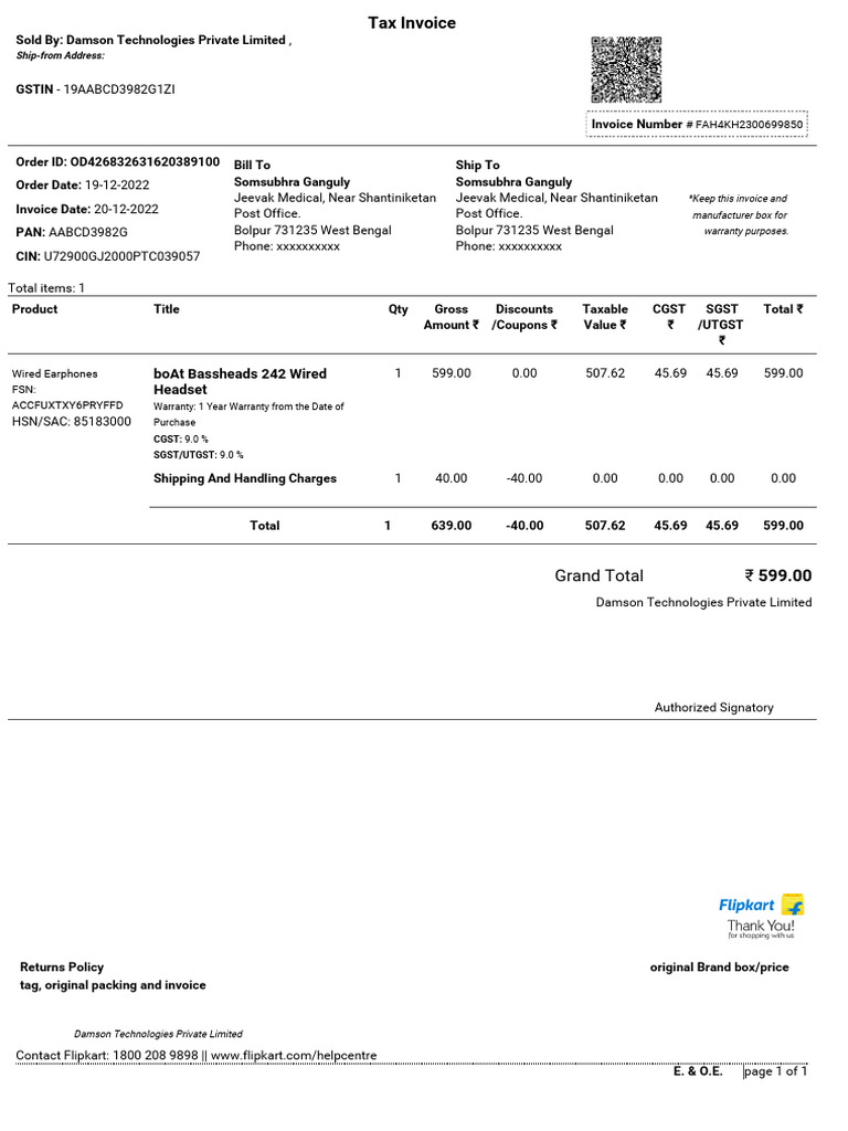 Boat Earphone 242 Invoice | PDF | Government Finances | Payments