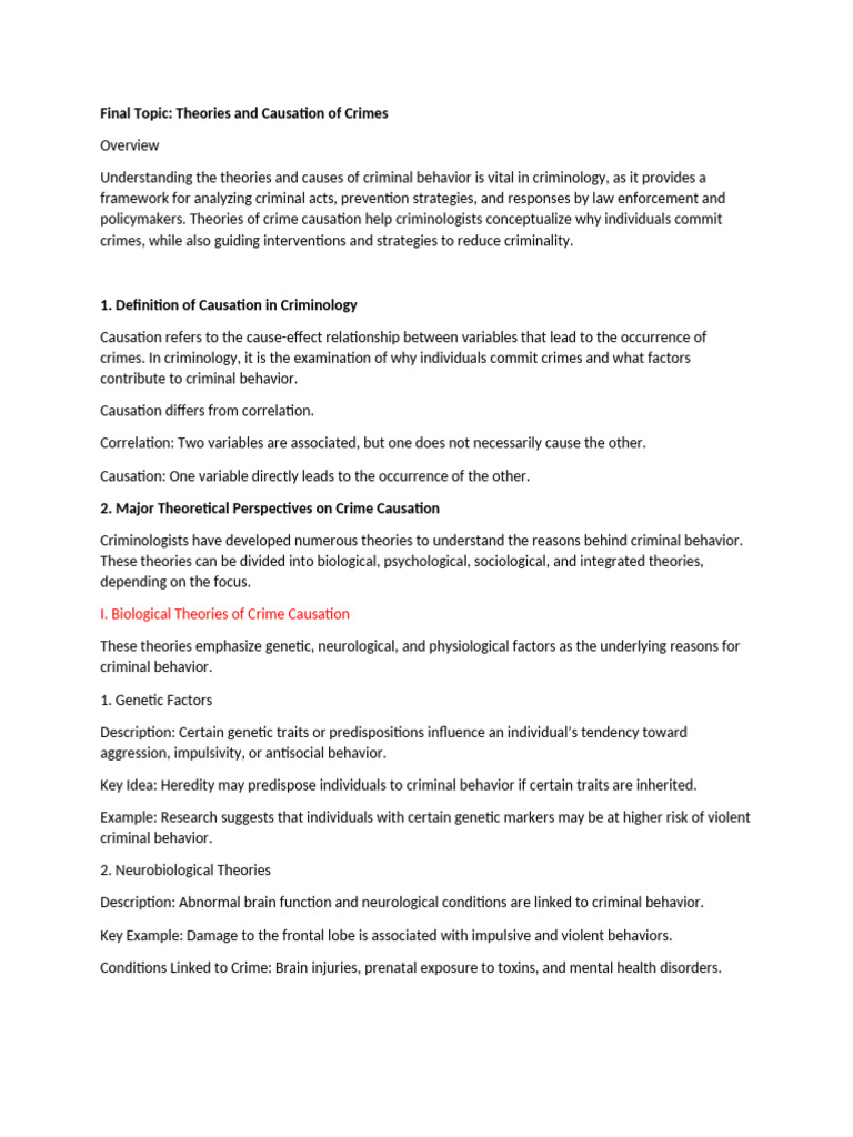 Theories and Causation of Crimes | PDF | Crimes | Crime & Violence