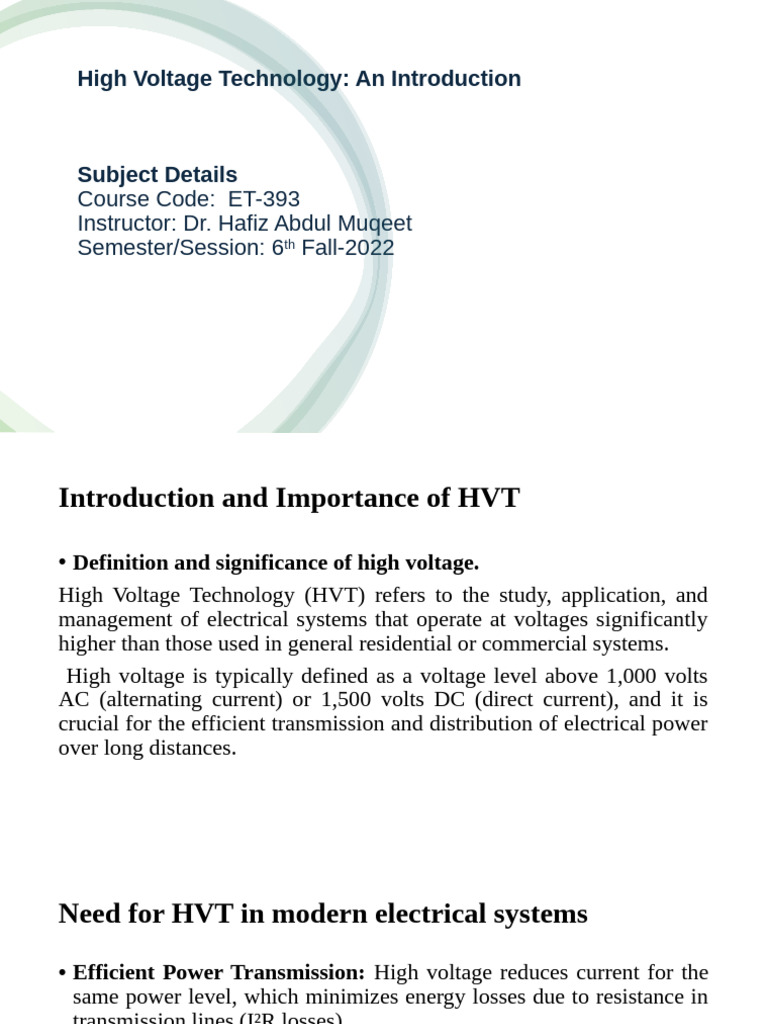 Lec 01 - HVT | PDF | Electric Power Transmission | Electrical Breakdown