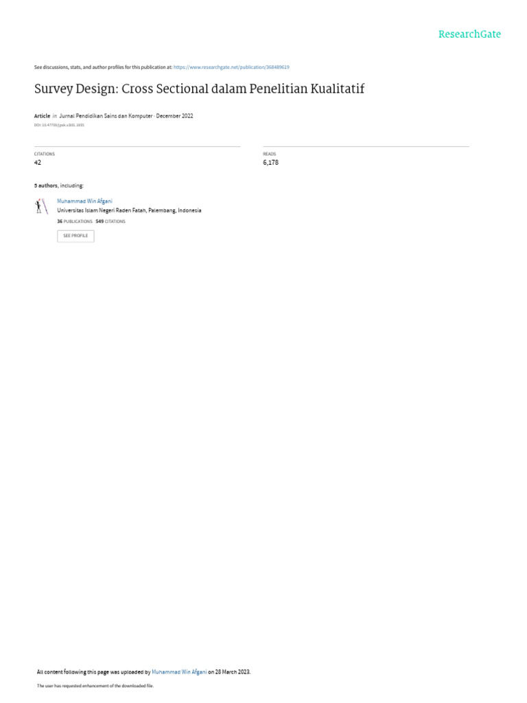 Desain Survey Cross Sectional Kualitatif | PDF