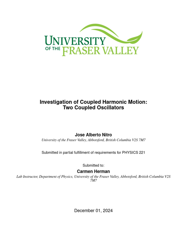 Investigation of Coupled Harmonic Motion - Two Coupled Oscillators | PDF | Normal Mode | Oscillation