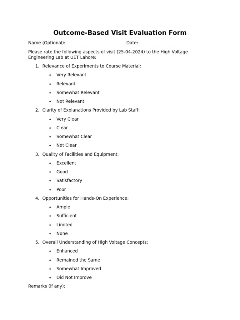 OB Form of the UET High Voltage Lab | PDF | Cognition