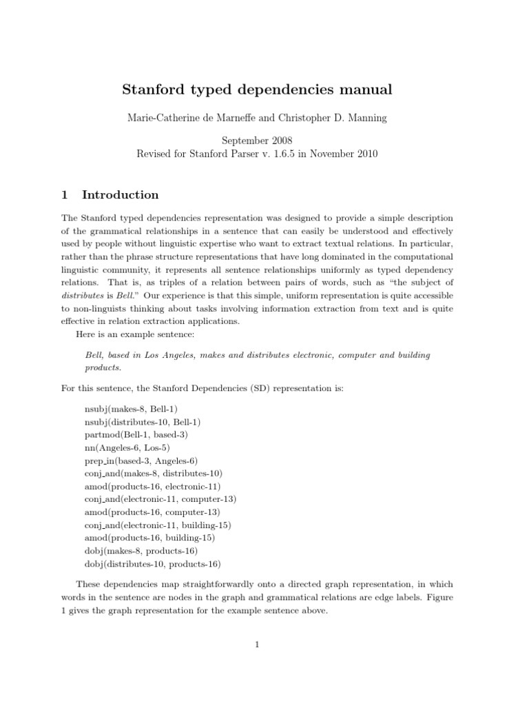Stanford Dependencies Manual | PDF
