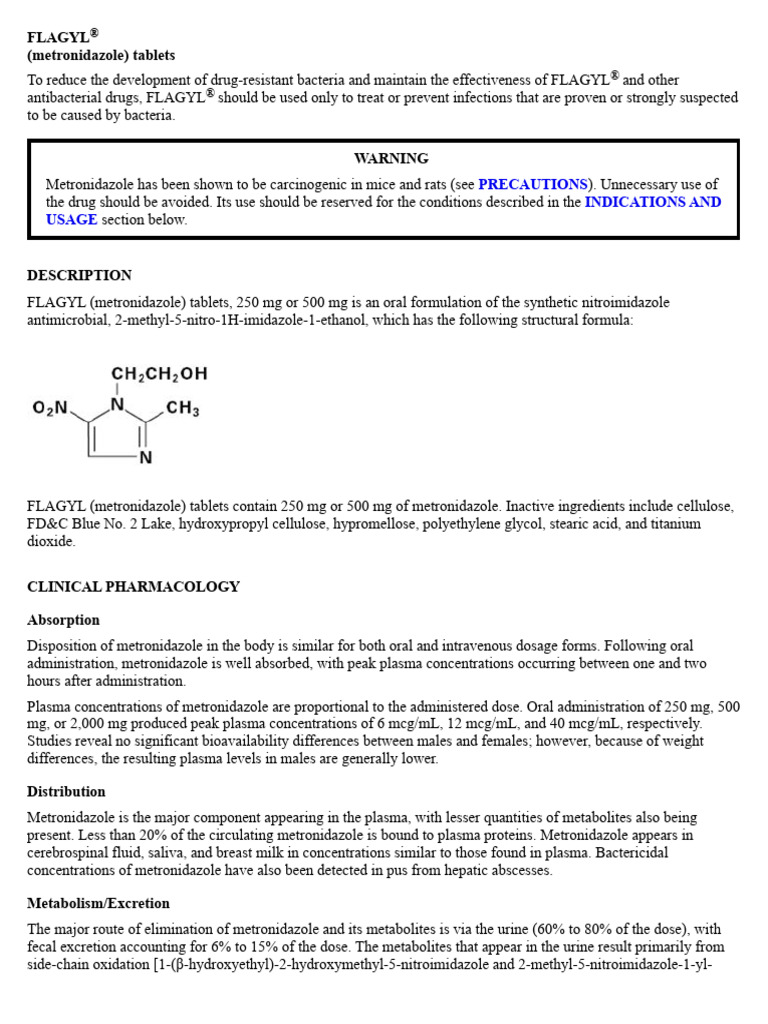 Labeling - Pfizer.metronidazole Tablet 250 MG | PDF | Hemodialysis ...