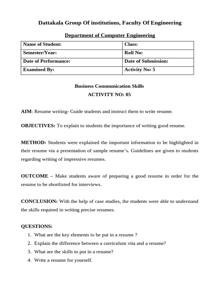 BCS Activity 5 - Resume Writing | PDF
