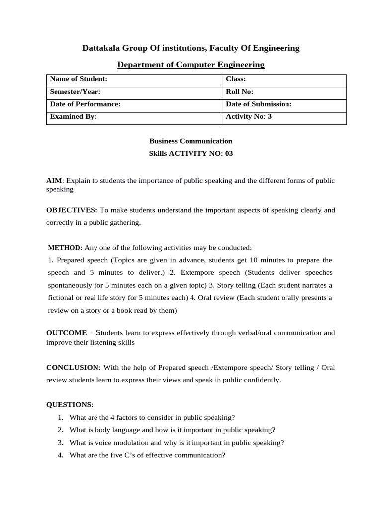 Importance of Public Speaking Skills | PDF