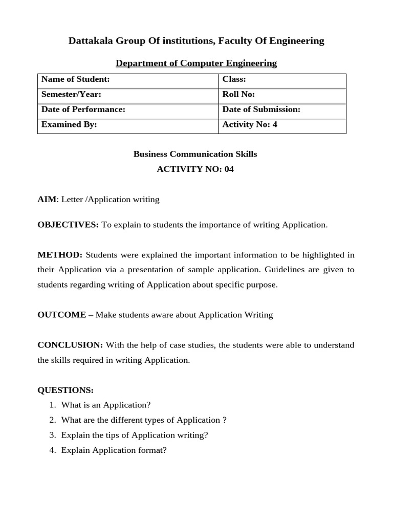 BCS Activity 4 - Application Writing | PDF