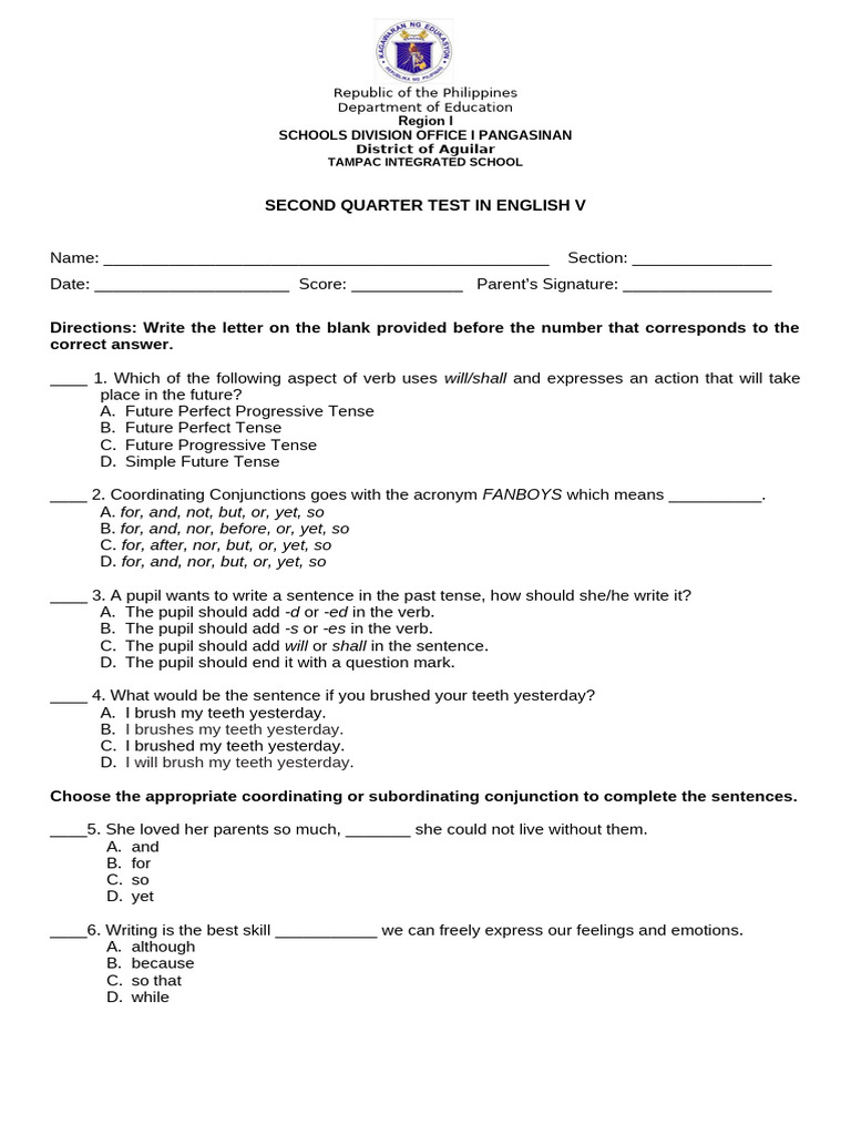 English5_Test Questions with AK_Q2_A | PDF | Perfect (Grammar ...