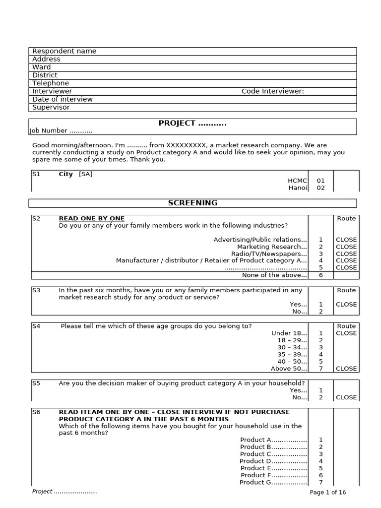 Sample Questionnaire UA (CBI) | PDF