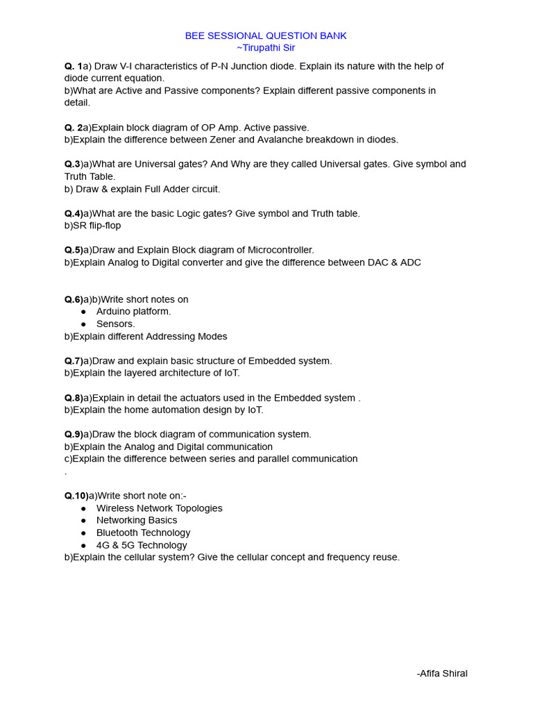 NEW BEE Sessional (Question Bank) | PDF