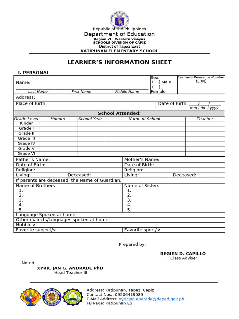 LEARNERS INFORMATION SHEET | PDF | Human Communication | Linguistics