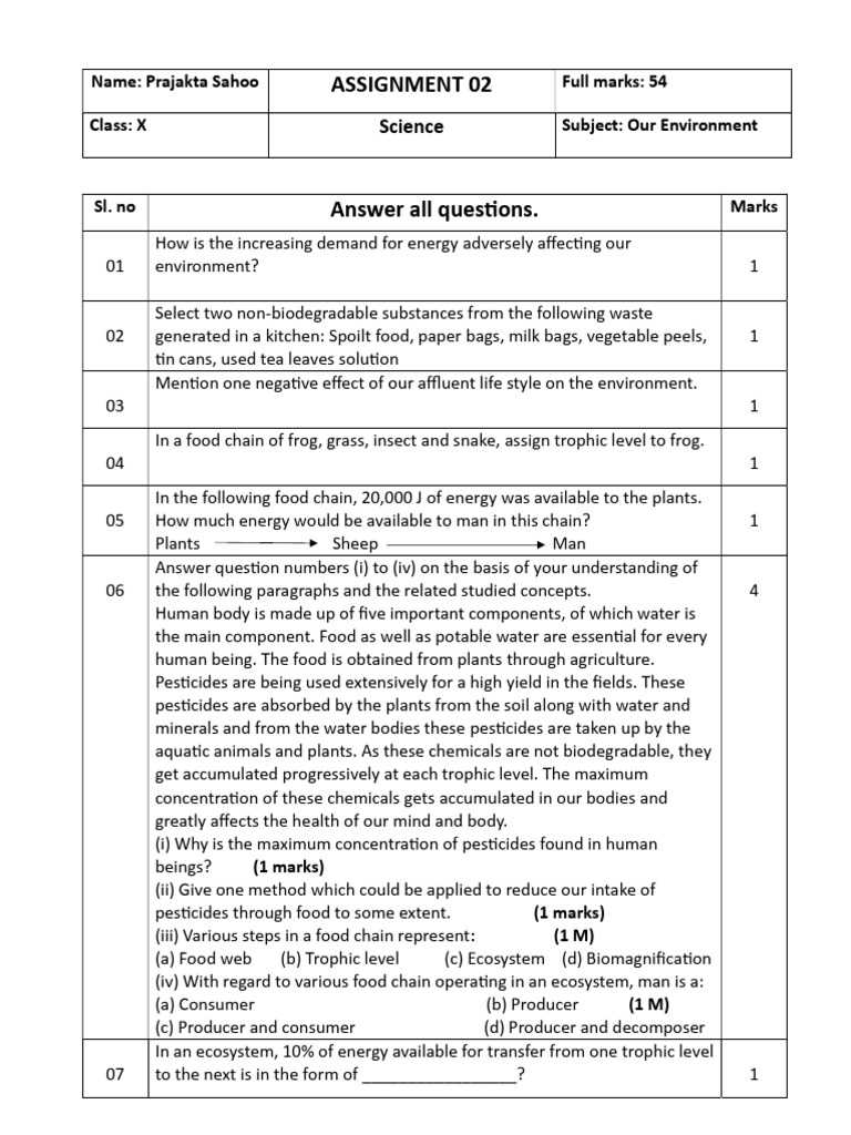 ASSGN 02_OUR ENV_SCIENCES | PDF | Food Web | Natural Environment