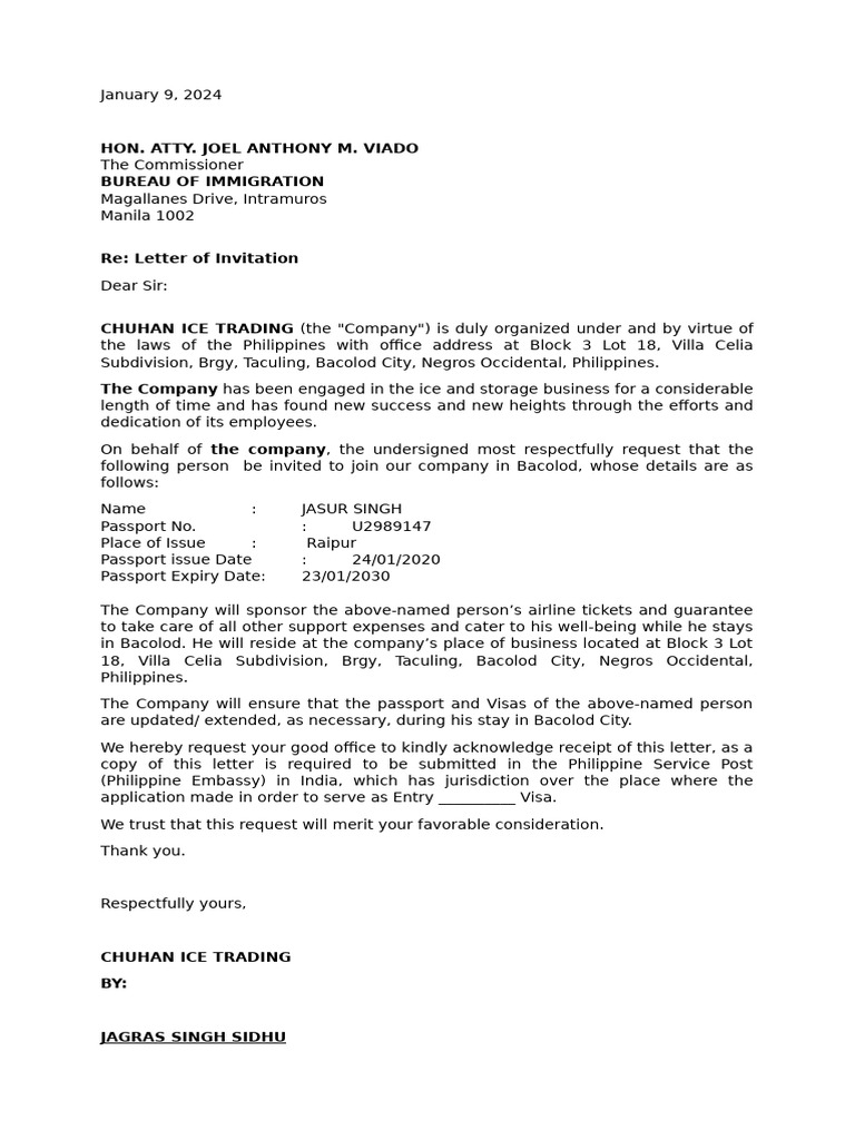 Invitation Letter Immigration | PDF