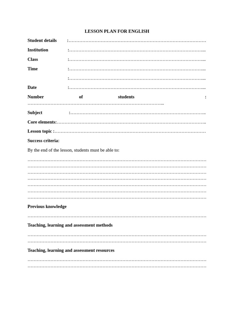 LESSON PLAN FOR ENGLISH TP | PDF