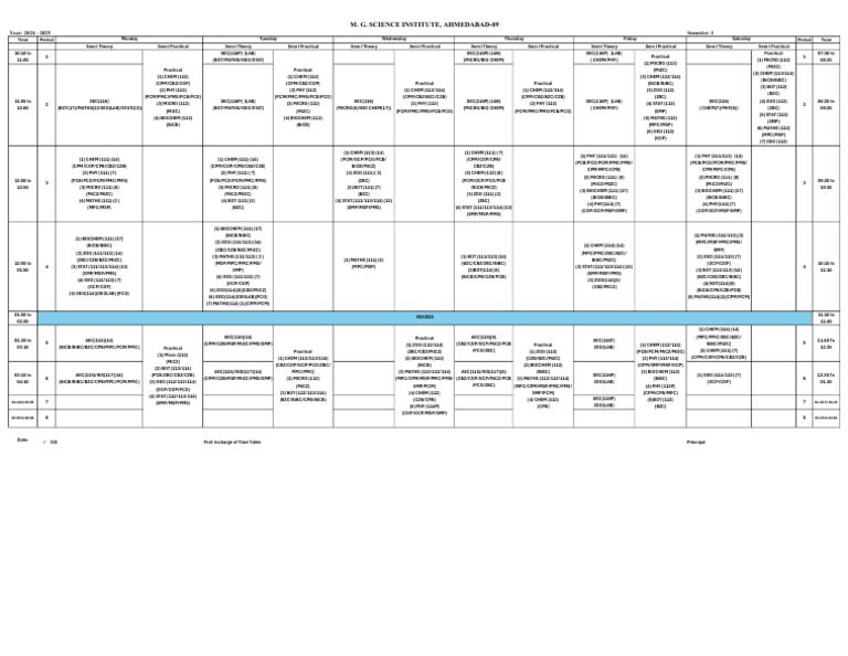 BSC Sem I Timetable 2024 25 | PDF