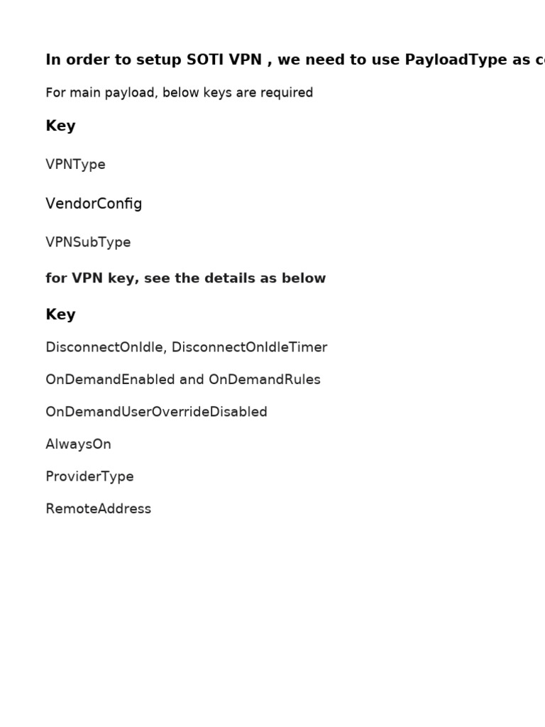 SOTI VPN Payload Details | PDF