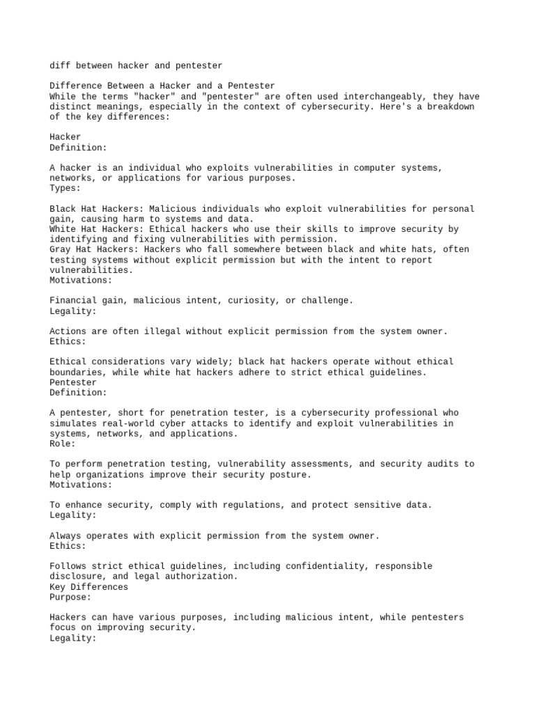 Hacker Vs Pentester Key Differences Pdf