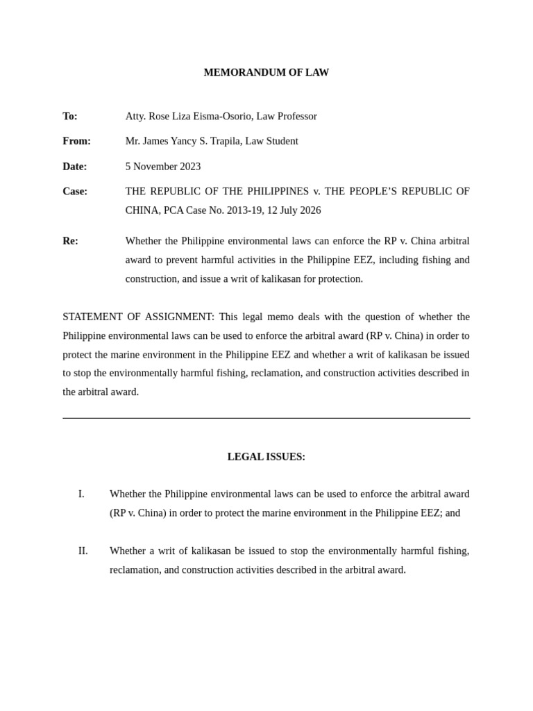 Memorandum of Law | PDF | South China Sea | Justice