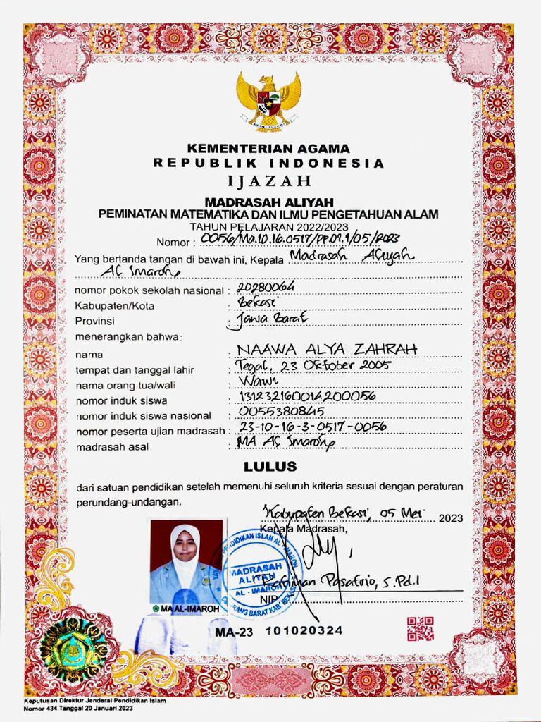 Ijazah Naawa Alya Zahrah | PDF