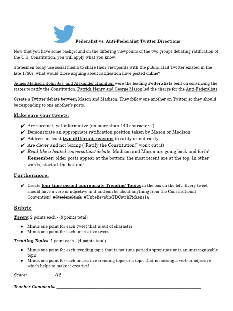 Copy of twitter directions and rubric | PDF