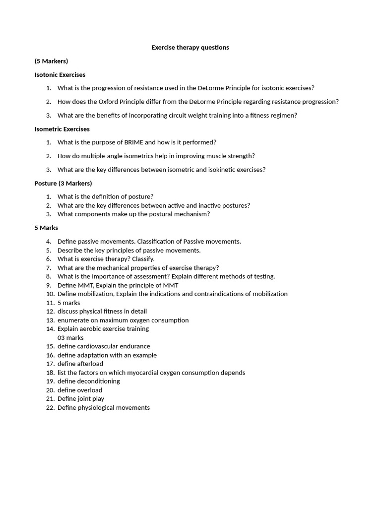 Exercise Therapy Exam Prep | PDF