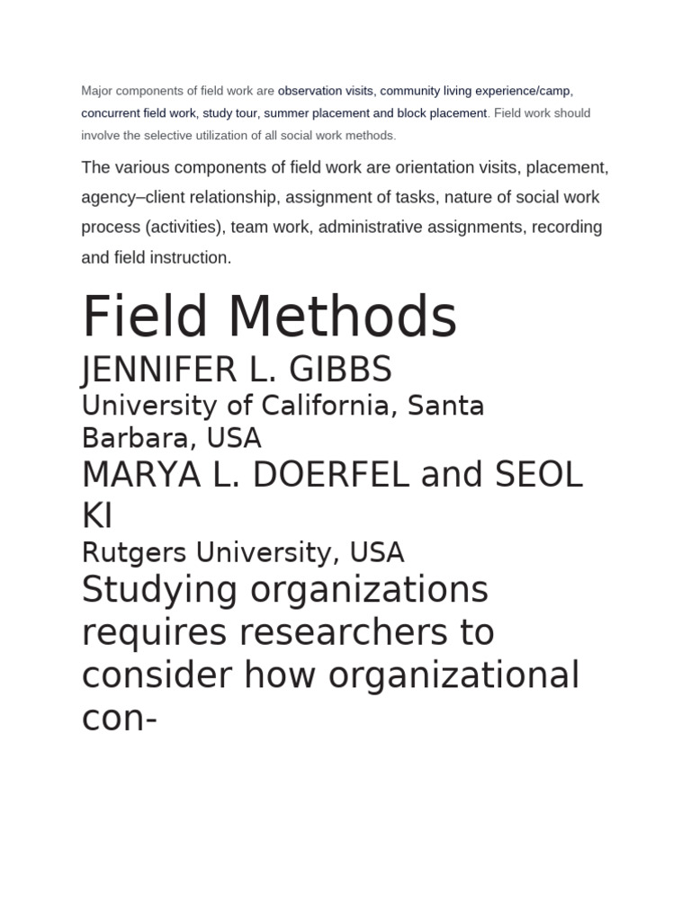 Types and Importance of Field Work | PDF | Field Research | Ethnography