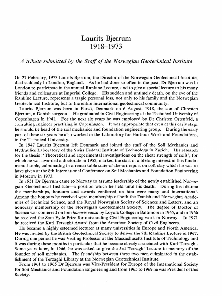 Laurtis Bjerrum 19181973 1973 | PDF | Geotechnical Engineering | Soil ...